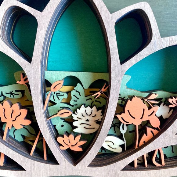 Accents | Water Lily Lotus Dragonfly Pond Multilayer 3d Wooden Shadow ...